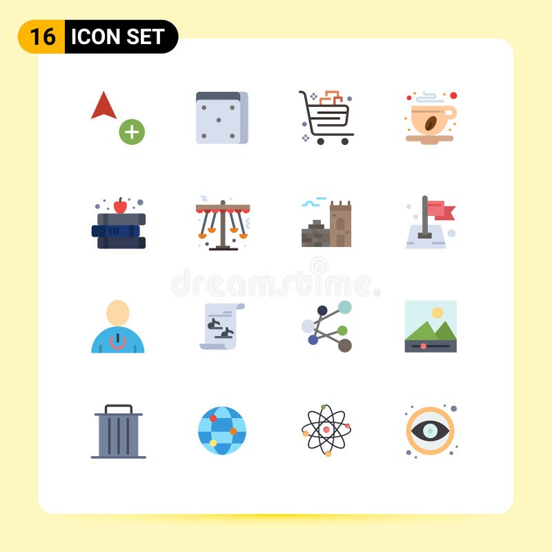 Flat Color Pack of 16 Universal Symbols of School, Book, Cart, Leaf ...
