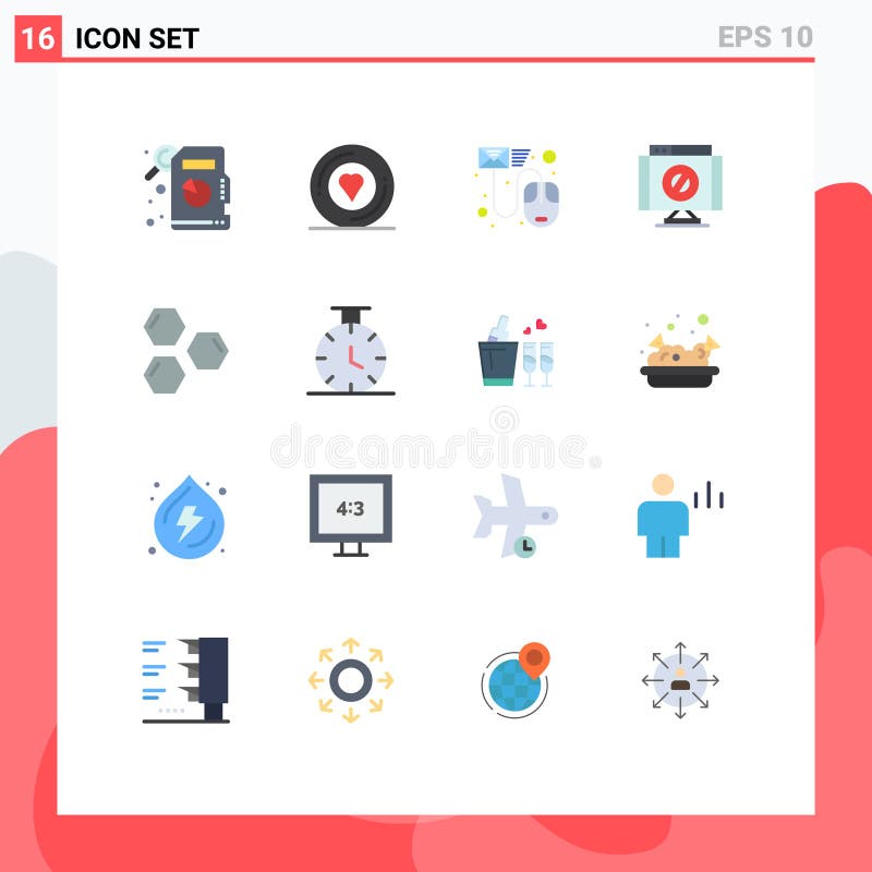 Flat Color Pack of 16 Universal Symbols of Science, Cells, File, Stop ...