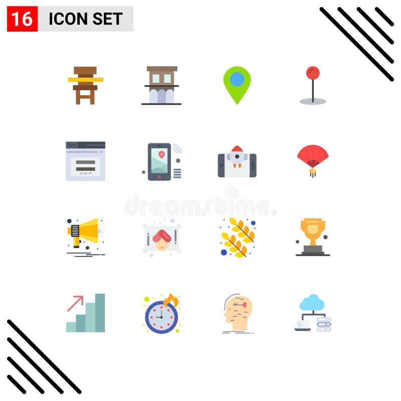 Flat Color Pack of 16 Universal Symbols of Secure, Pin, Property, Maps ...