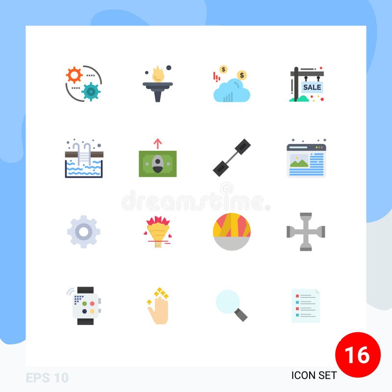 Flat Color Pack of 16 Universal Symbols of Stairs, Season, Cloud, Sign ...