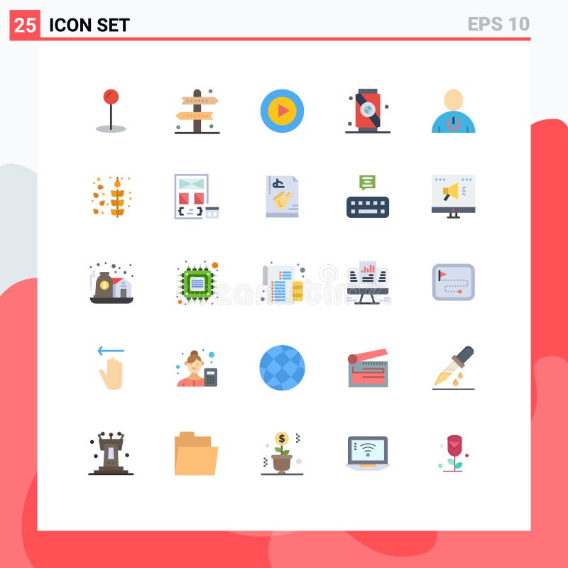 Flat Color Pack of 25 Universal Symbols of Standby, Energy, Play, Body ...