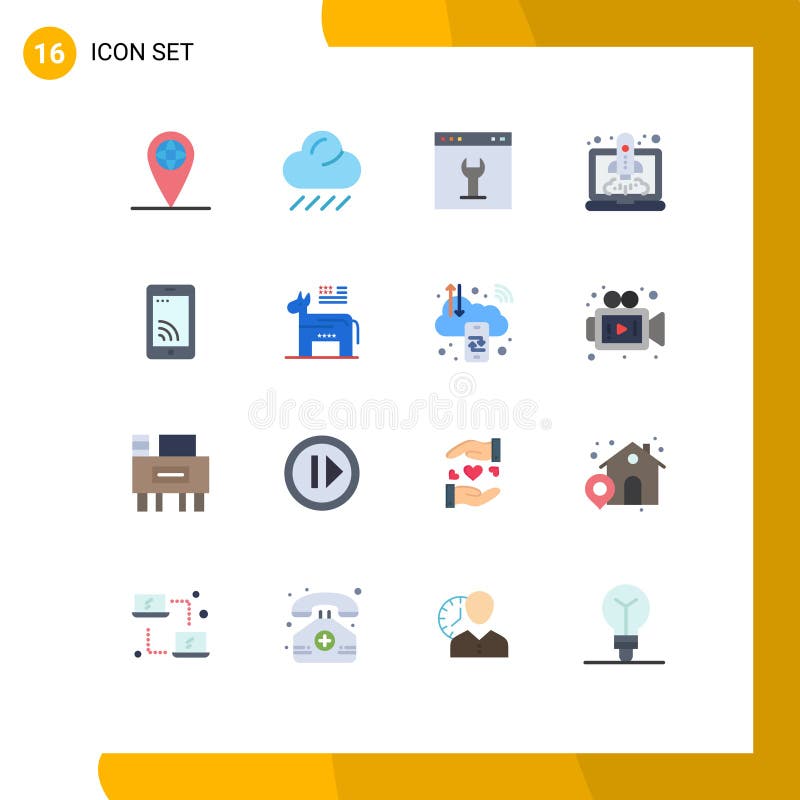 Flat Color Pack of 16 Universal Symbols of Wifi, Mobile, Interface ...