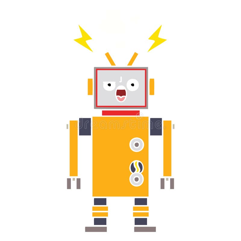 Flat Color Retro Cartoon Broken Robot Stock Vector - Illustration of ...