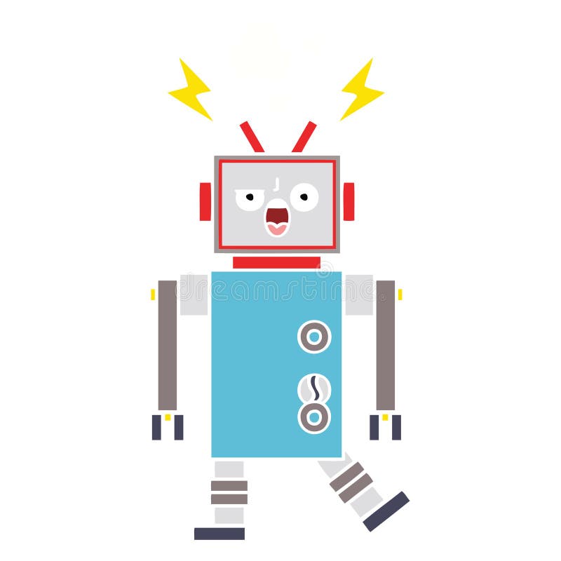 Flat Color Retro Cartoon Broken Robot Stock Vector - Illustration of ...
