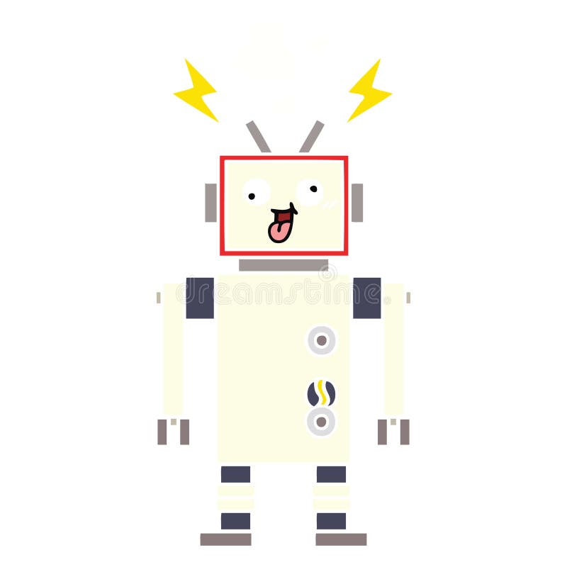 Flat Color Retro Cartoon Crazy Broken Robot Stock Vector - Illustration ...