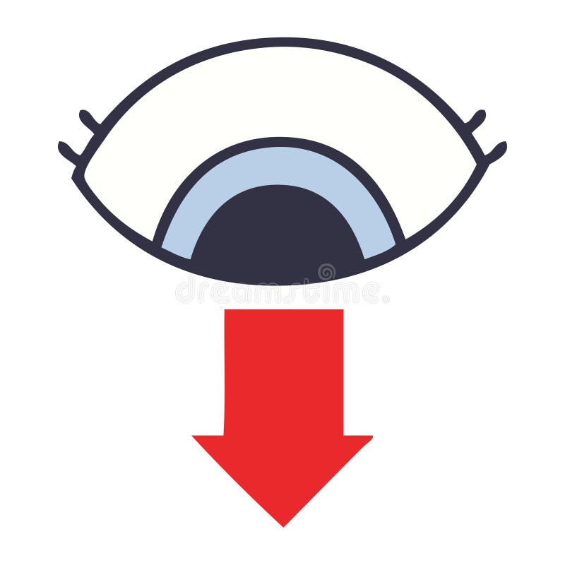 Flat Color Retro Cartoon Eye Pointing Down Stock Vector - Illustration ...