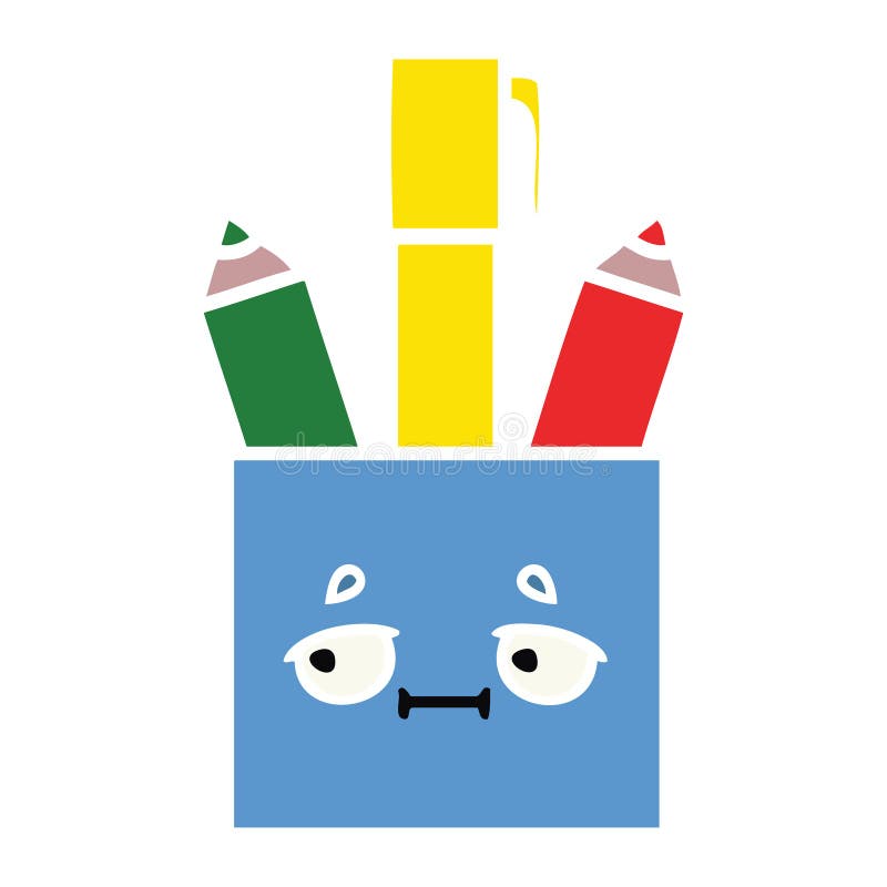 Flat Color Retro Cartoon Pencil Pot Stock Vector - Illustration of ...