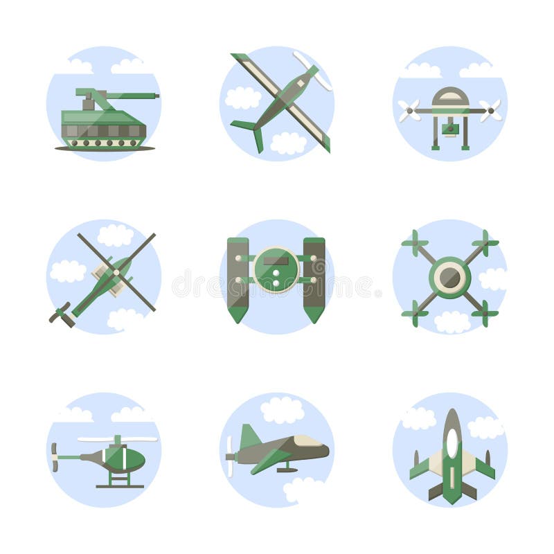 Flat Color Style Military Robots Icons Stock Illustration ...
