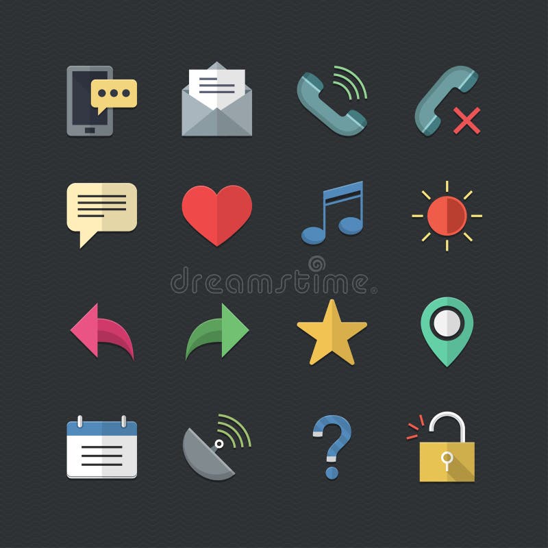 Flat Color Style Mobile Setting Icons Set Stock Vector - Illustration ...