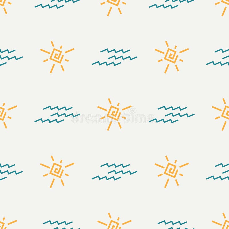 Flat Color Vector Seamless Summer Sun Pattern. Fabric Textile Summer ...