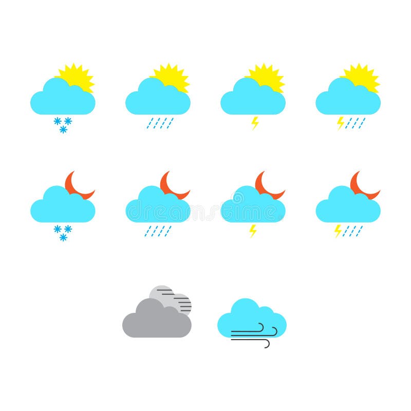 Flat Color Weather Icon Set Stock Vector - Illustration of simple, icon ...