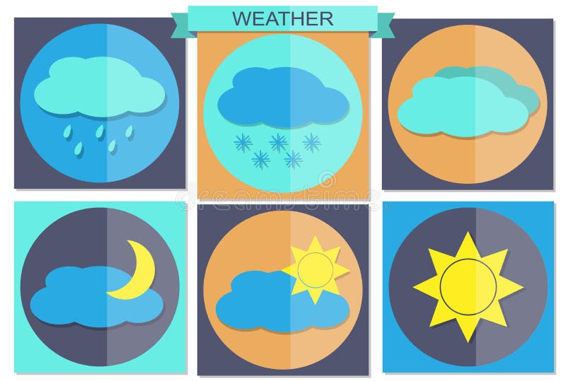 Flat color weather icons stock vector. Illustration of meteorology ...