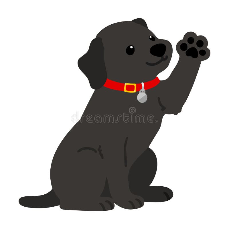 Flat Colored Black Labrador with a Red Collar Sitting and Waving Hand ...