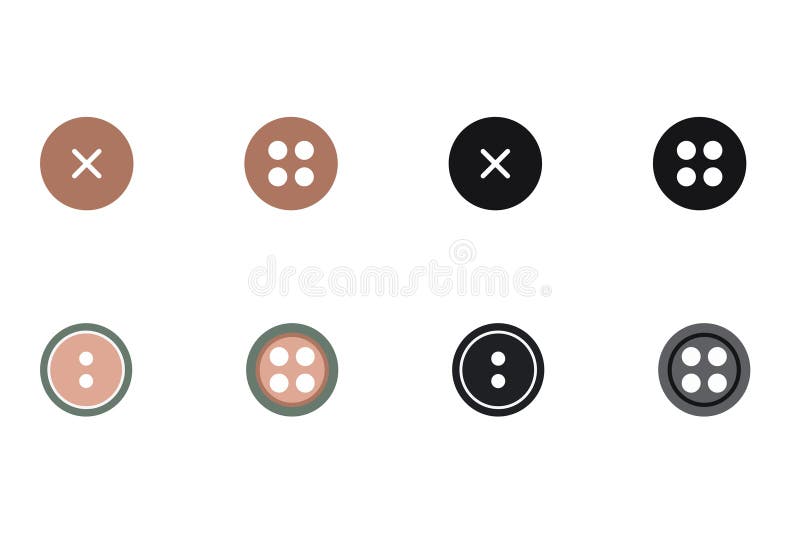 Flat Colored and Black and White Round Buttons with Different Holes ...