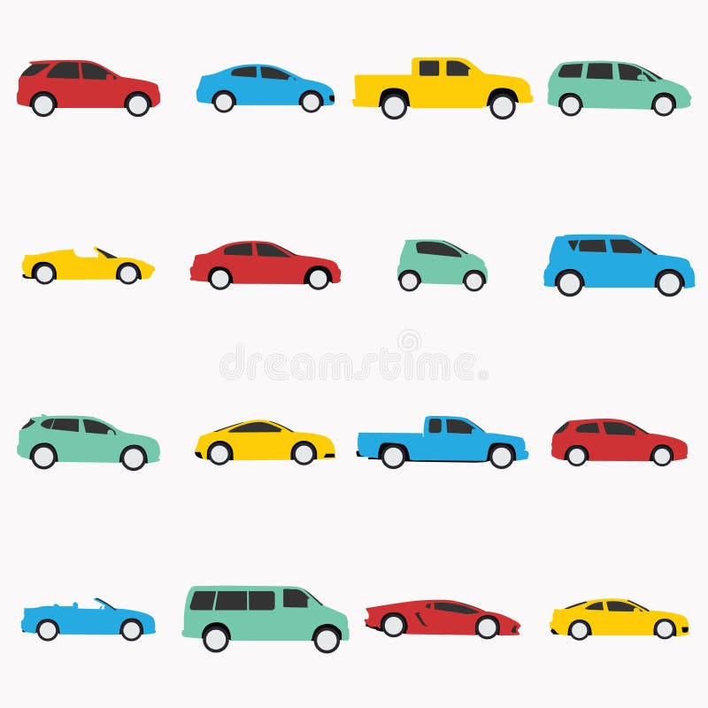 Flat of Colored Cars with Side View Stock Vector - Illustration of ...