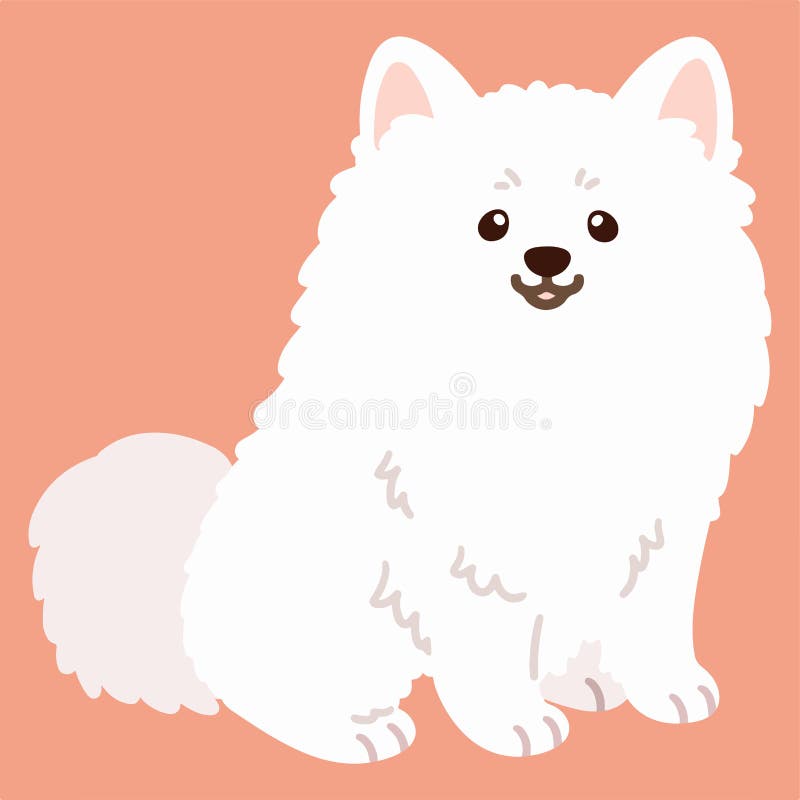 Flat Colored Simple and Adorable Japanese Spitz Sitting Illustration ...