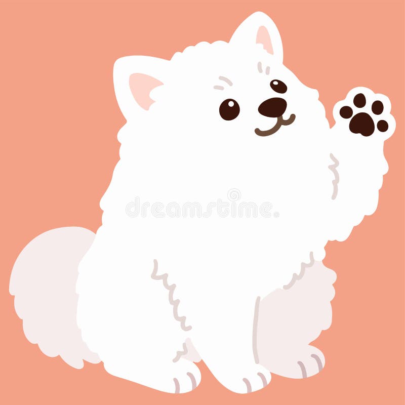 Flat Colored Simple and Adorable Japanese Spitz Waving Hand ...