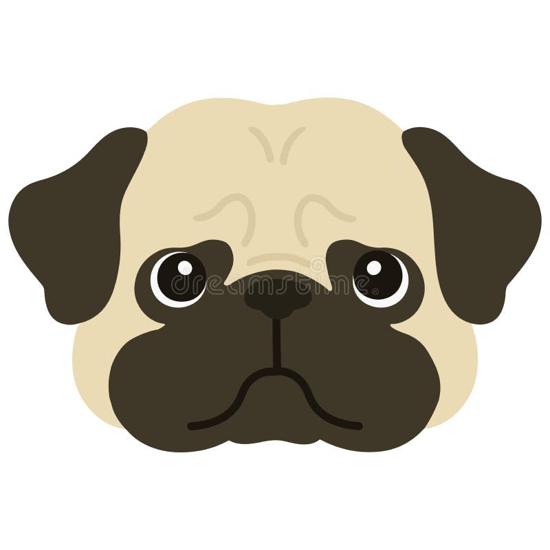 Flat Colored Simple and Cute Pug Face Stock Vector - Illustration of ...
