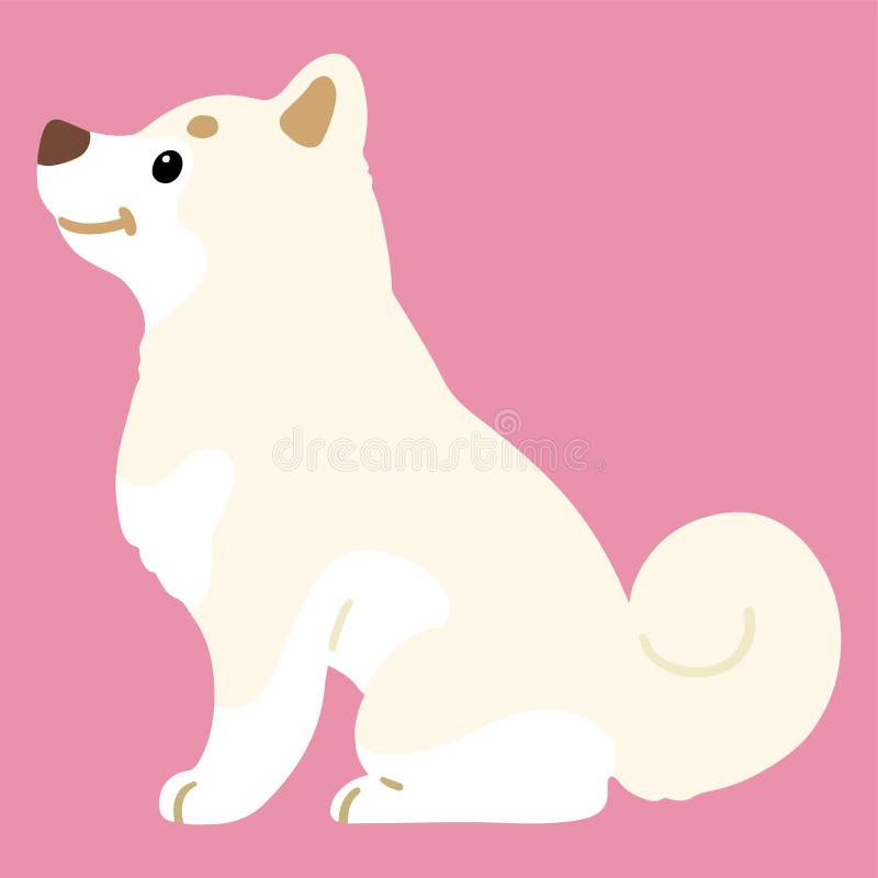 Flat Colored White Shiba Inu Sitting in Side View Stock Vector ...