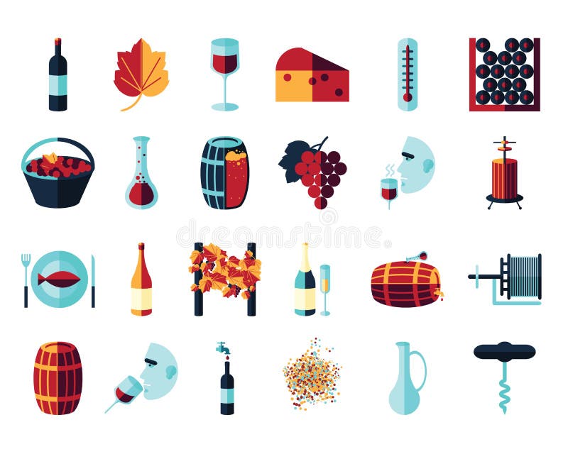 Flat colored wine icons stock vector. Illustration of icon - 74767614