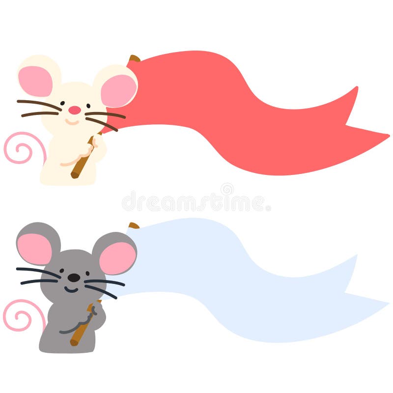 Flat Colored Zodiac White Mouse and Grey Mouse with a Flag Stock Vector ...