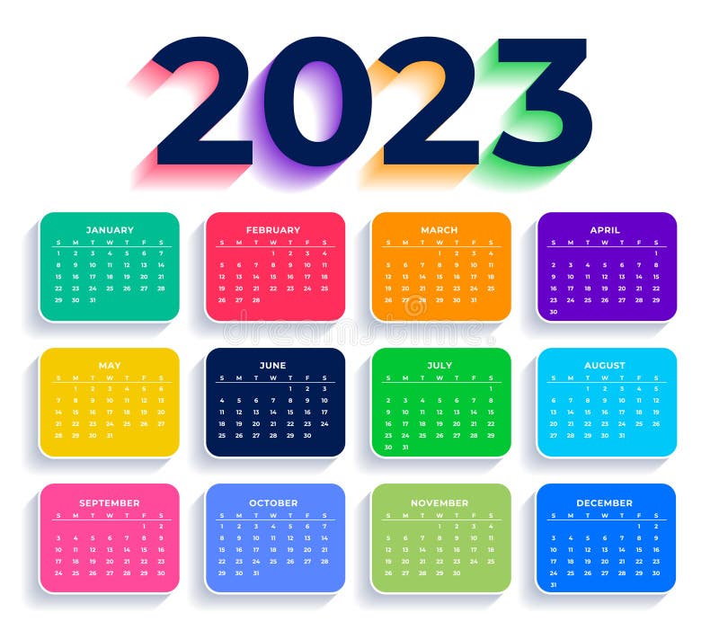 Flat Colorful 2023 Calendar Layout for Event Planner Stock Vector ...