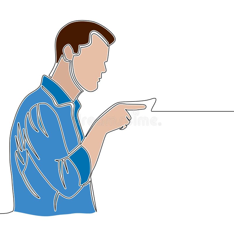 Flat Colorful Continuous Line Man Pointing Finger Stock Vector ...