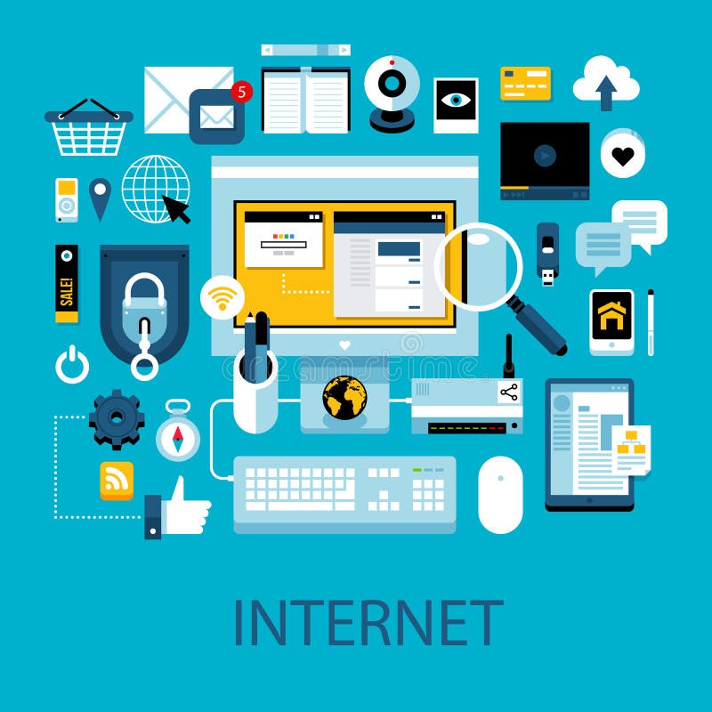 Flat Colorful Illustration about Internet and Web Technologies Stock ...