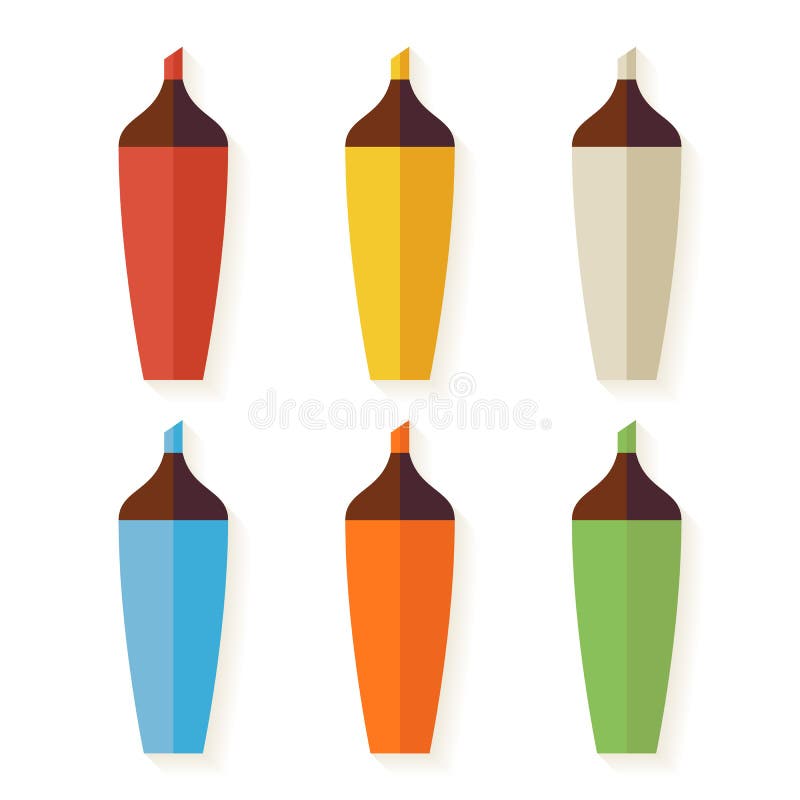 Flat Colorful Markers with Shadow Set Isolated Over White Stock Vector ...