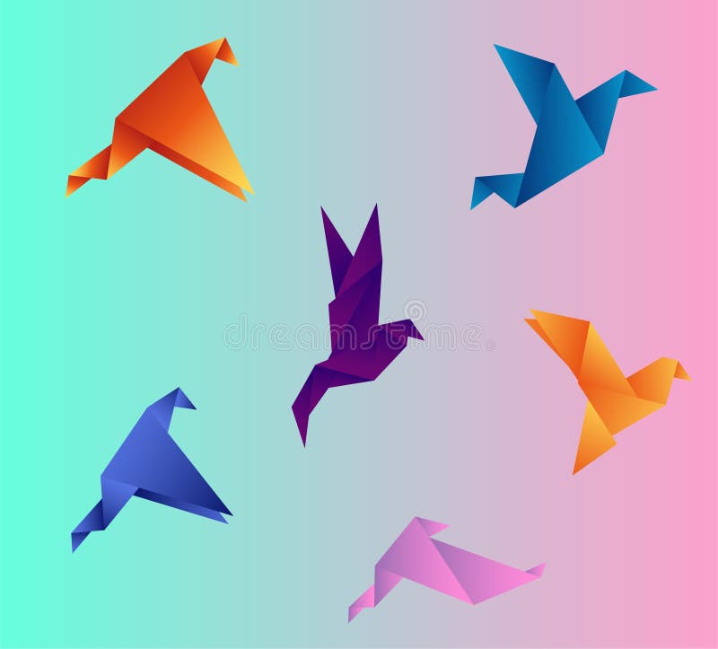 Flat Colorful Origami Birds Vector Element Set Stock Vector ...