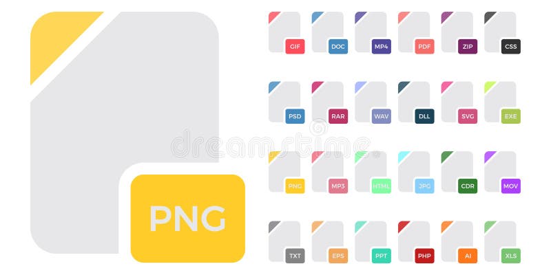 Flat Colorful Vector File Format Icons Set Isolated On White, Document ...