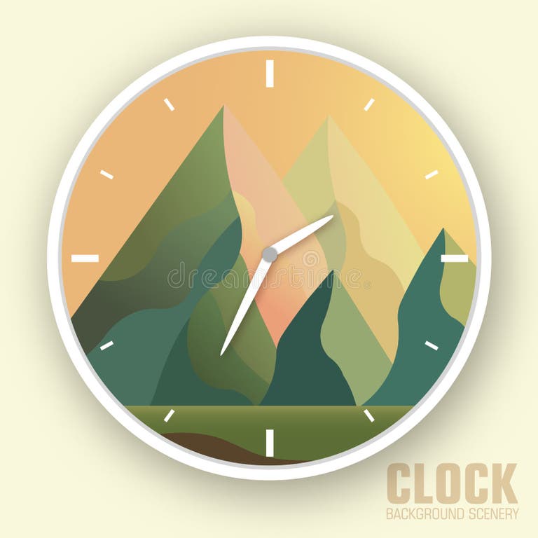 Flat Colorful Vector Nature Mountain Clock Stock Vector - Illustration ...