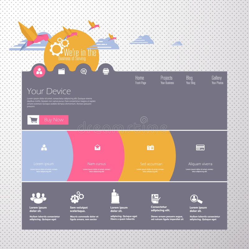 Flat Colorful Website Template Design Stock Vector - Illustration of ...