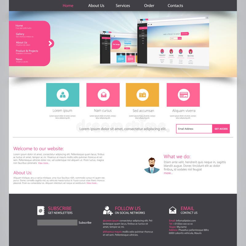 Colorful Website Design Template. Stock Vector - Illustration of line ...