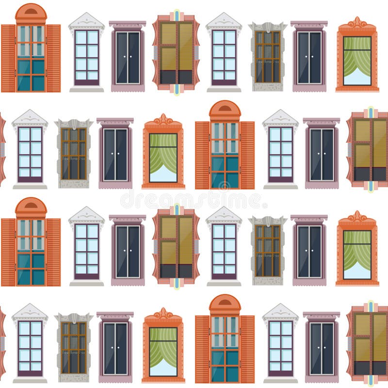 Flat Colorful Windows Seamless Pattern Stock Vector - Illustration of ...