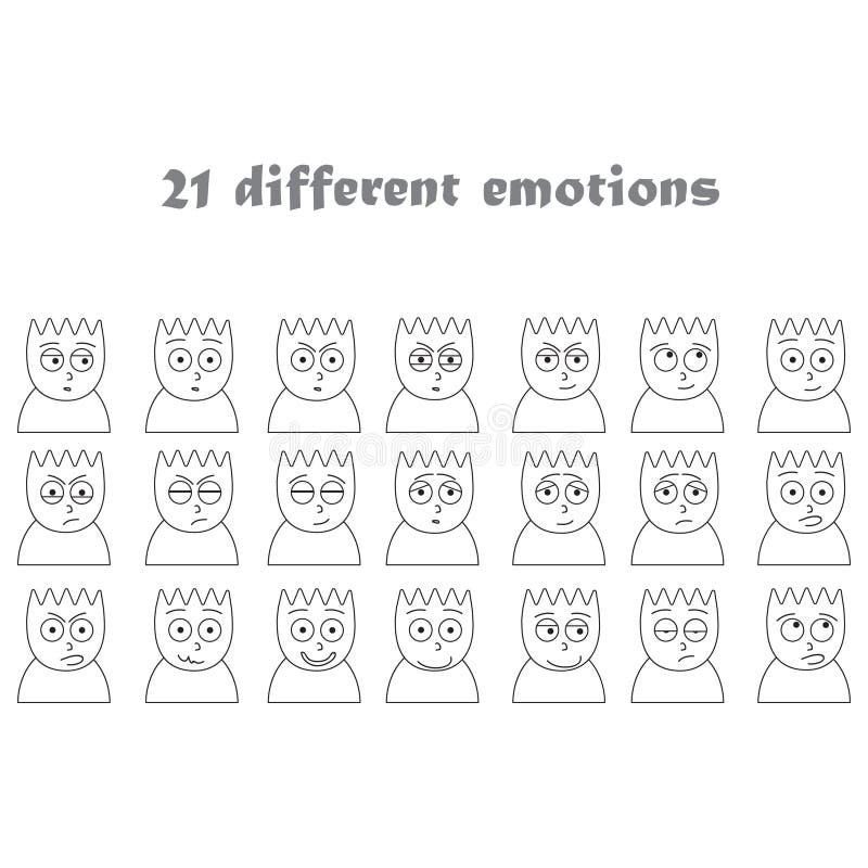 Flat Colorless Icons Emotions of People. Stock Vector - Illustration of ...