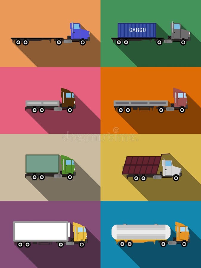 Flat Commercial Vehicles Set Stock Vector - Illustration of icons ...