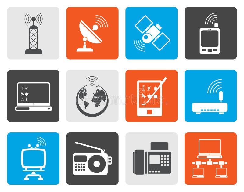 Flat Communication and Technology Icons Stock Vector - Illustration of ...