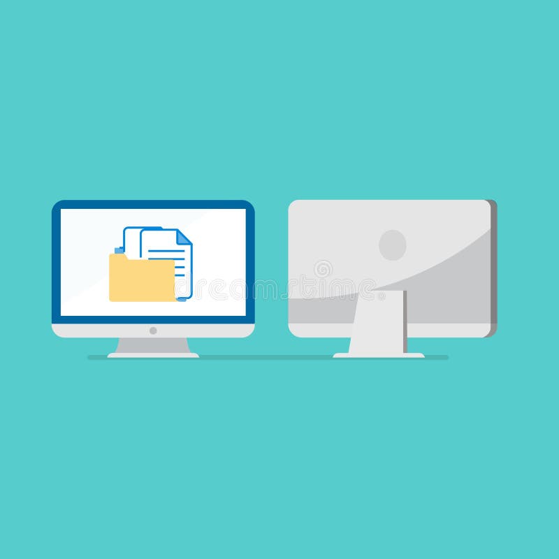 Flat Computer Design with Front and Back Side Vector on Blue Stock ...