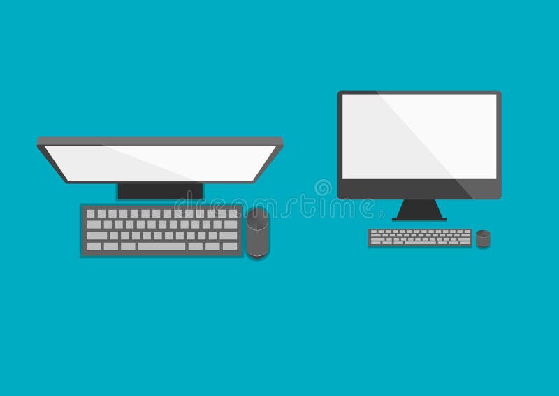 Flat Computer Desktop Top and Front View Vector Illustration Stock ...