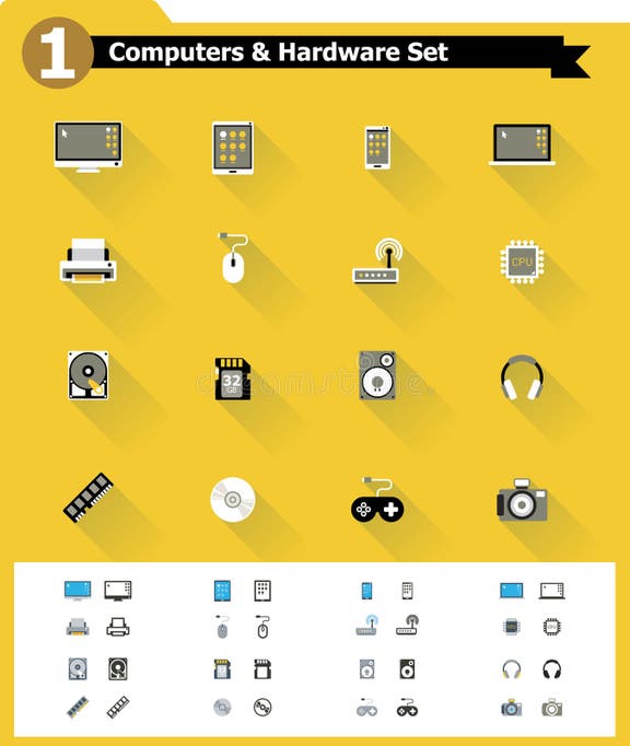 Flat Computer Hardware Icon Set Stock Vector - Illustration of modem ...