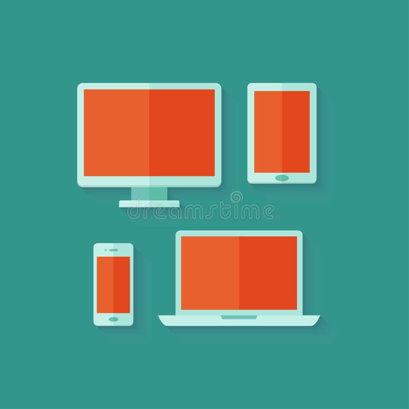 Flat Computer and Mobile Devices Set Over Green Stock Vector ...