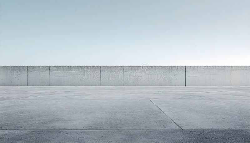 Flat Concrete Ground Stretching into the Distance, with a Large Rough ...