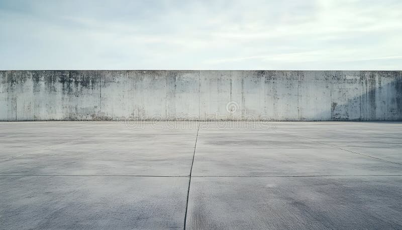 Flat Concrete Ground Stretching into the Distance, with a Large Rough ...