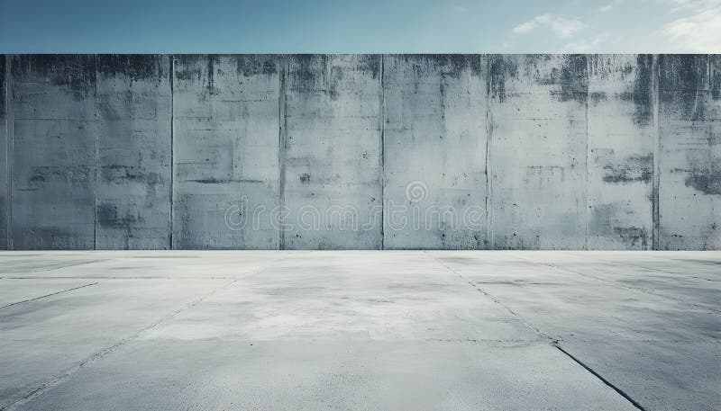 Flat Concrete Ground Stretching into the Distance, with a Large Rough ...