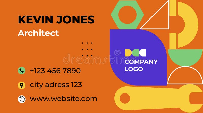 Flat Construction Horizontal Business Card Template Vector Illustration ...