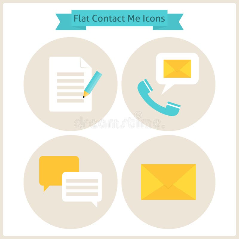 Flat Contact Me Website Icons Set Stock Vector - Illustration of ...