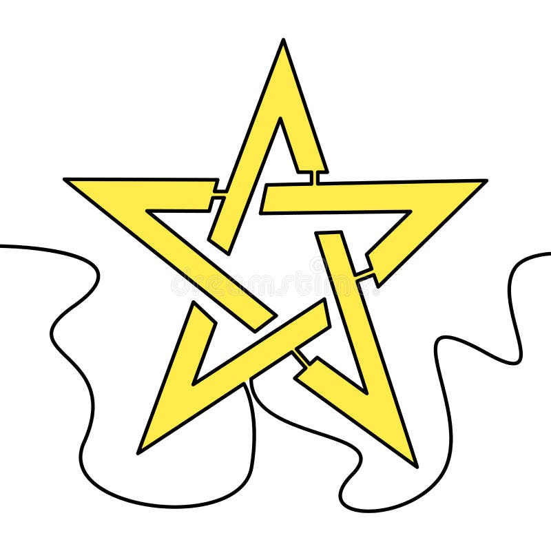 Flat Continuous Line Art Gold Star Icon Concept Stock Vector ...