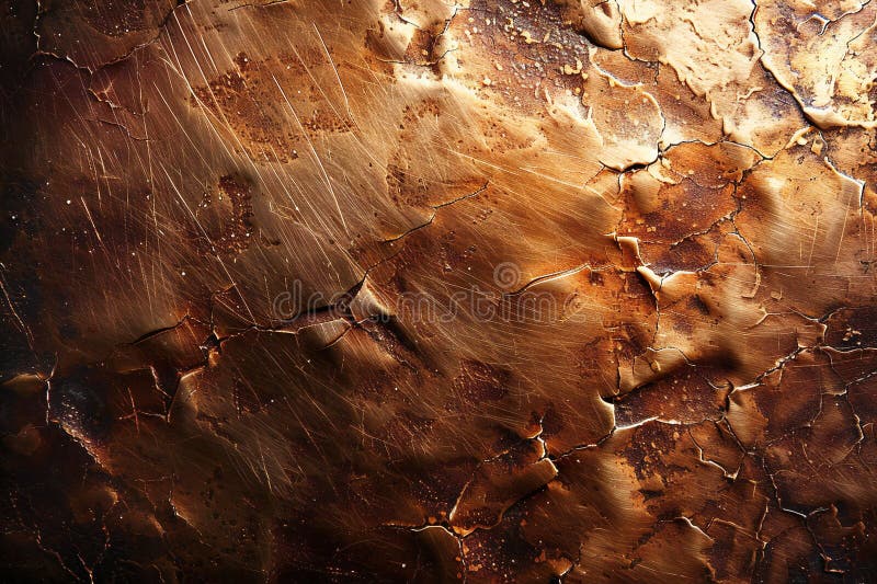 A Flat Copper Plate Background with Scratches and Glares, in a Closeup ...