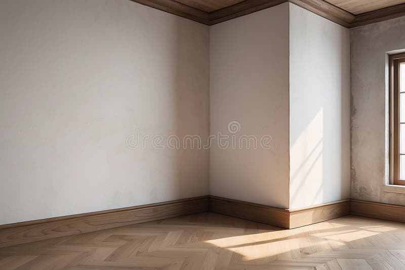Flat Corner Interior Corner with Plaster Wall and Wooden Floor Stock ...